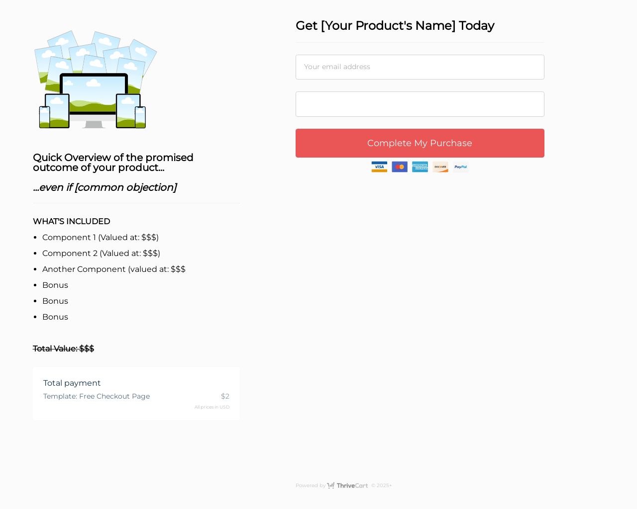 Template: Free Checkout Page » Powered by ThriveCart